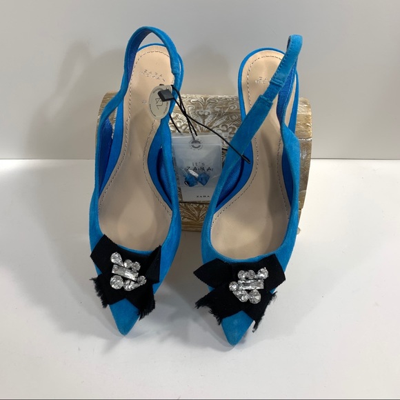 Zara | Shoes | Nwt Zara Slingback Turquoise Leather Pointy Toe 35 ...
